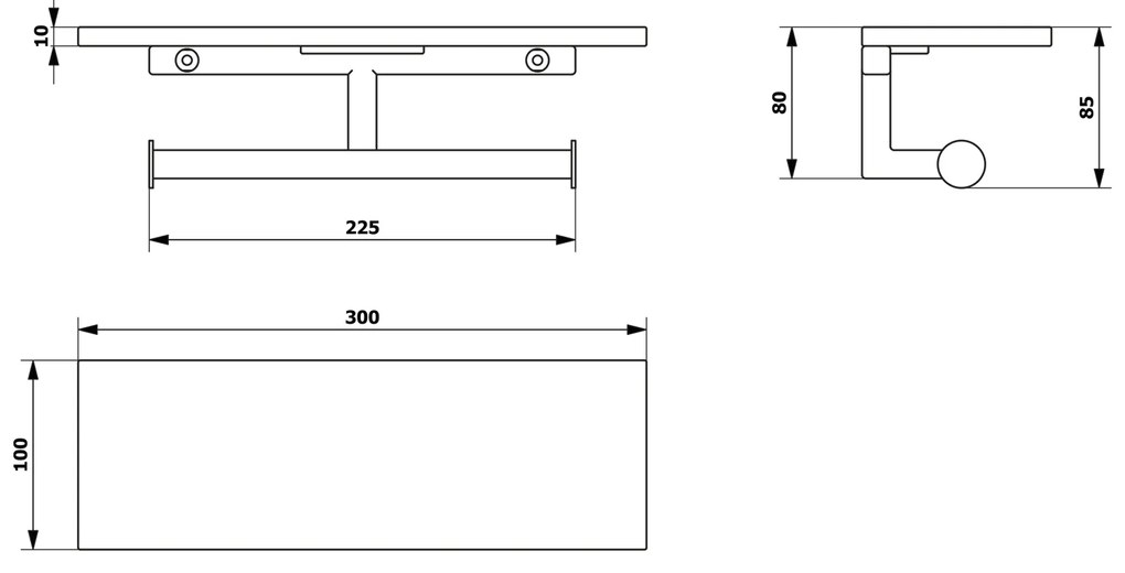 Sapho, SKA dvojitý držák toaletního papíru s poličkou 30x8x10cm, černá matná/dub, SKA425