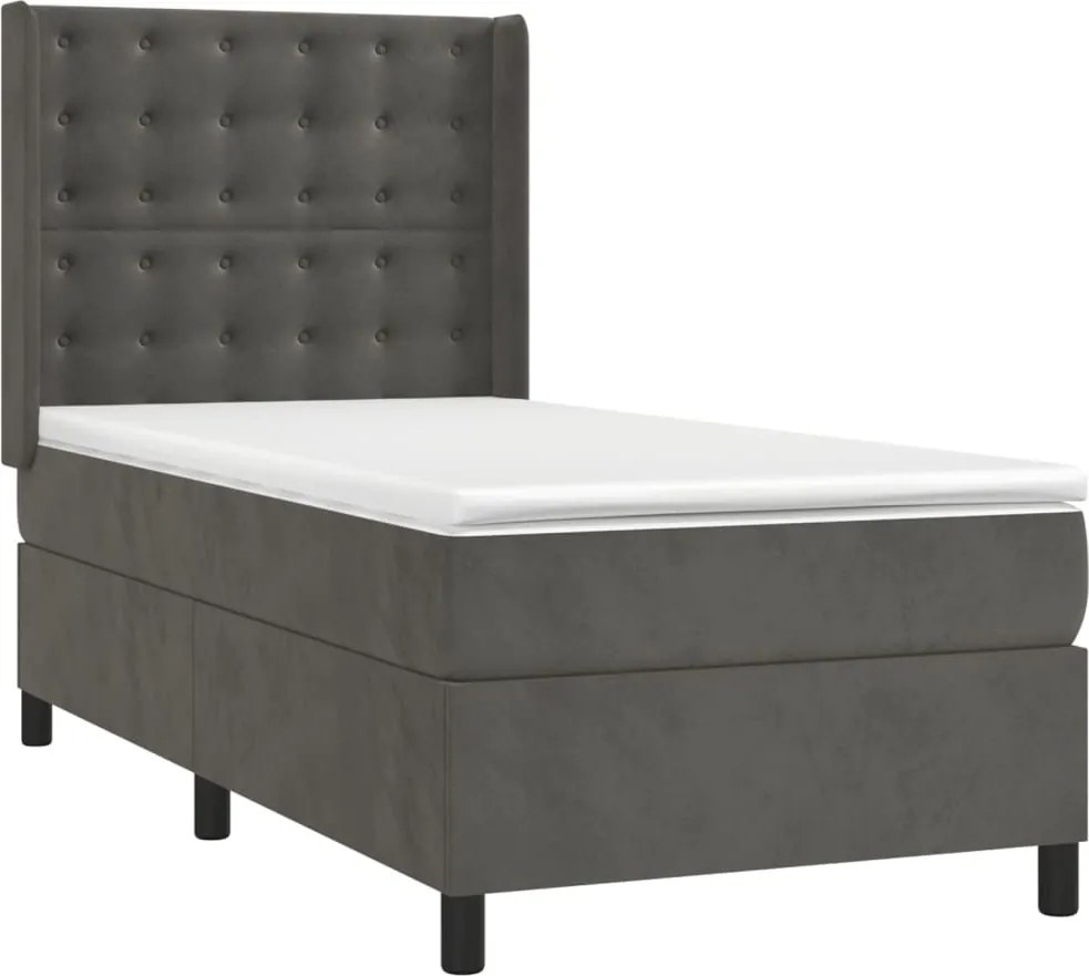 Box spring postel s matrací a LED tmavě šedá 90x190 cm samet 3139776