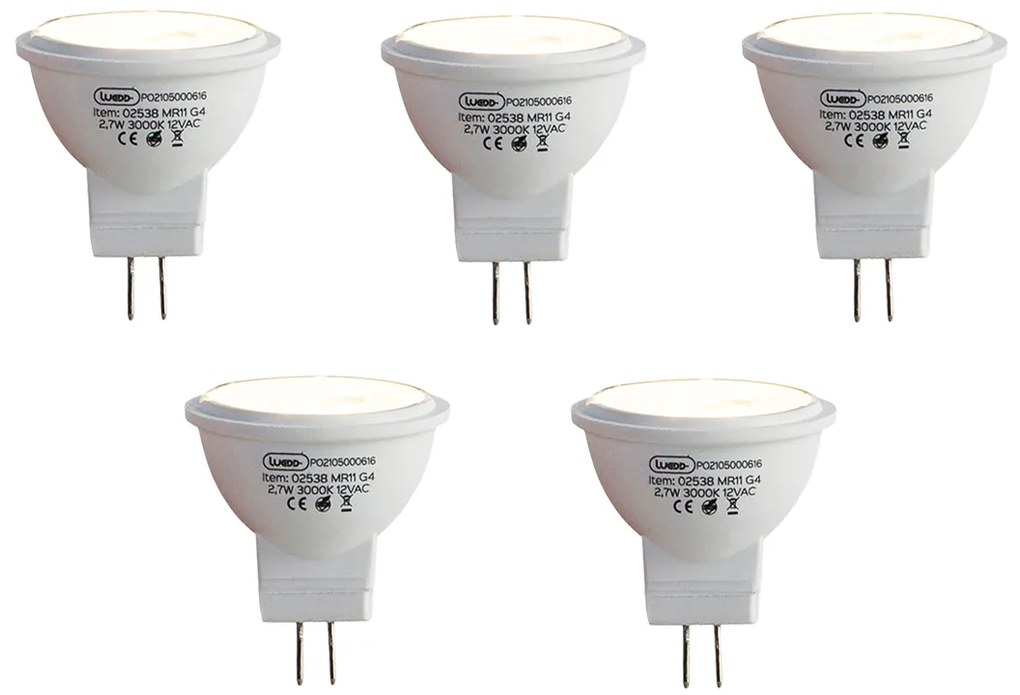 Sada 5 LED žárovek G4 MR11 2,7W 210lm 3000K 12V