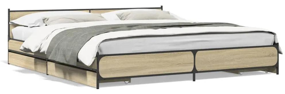 Rám postele se zásuvkami dub sonoma 200x200 cm kompozitní dřevo - Default Title