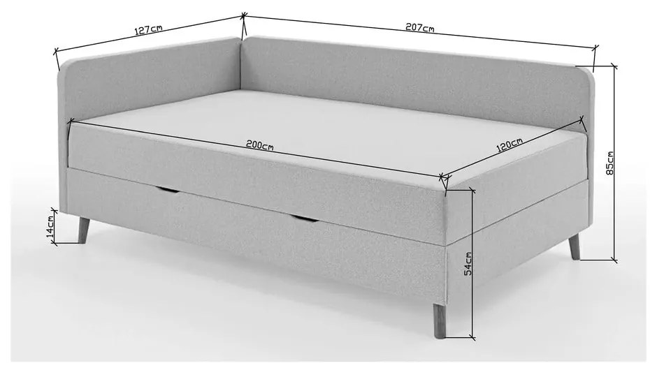 Šedá/béžová čalouněná jednolůžková postel s úložným prostorem s matrací 120x200 cm Cabana - II. jakost – Meise Möbel