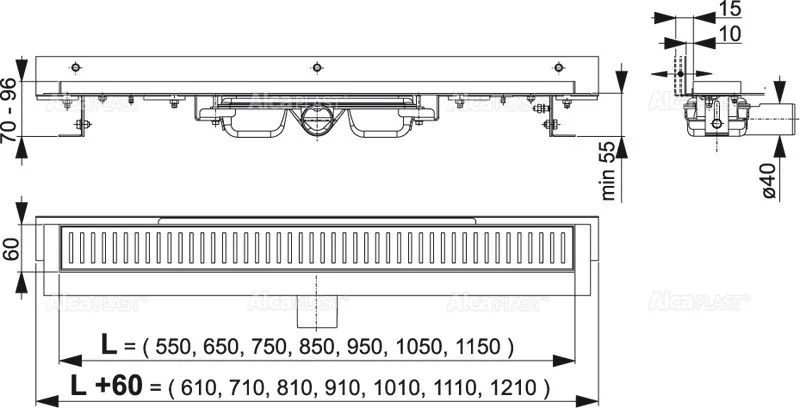 Alcaplast APZ104-1050 Flexible Low liniový podlahový žlab