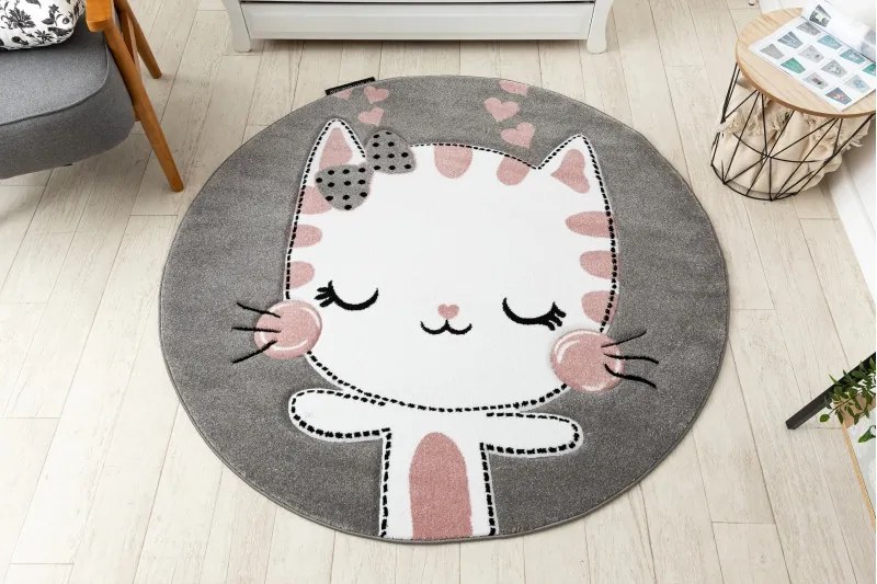 Dywany Łuszczów Dětský kusový koberec Petit Kitty cat grey kruh - 160x160 (průměr) kruh cm