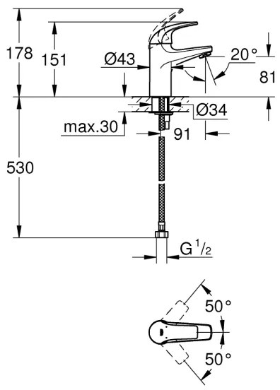 GROHE 32848000 - Umyvadlová baterie BAUCURVE lesklý chrom