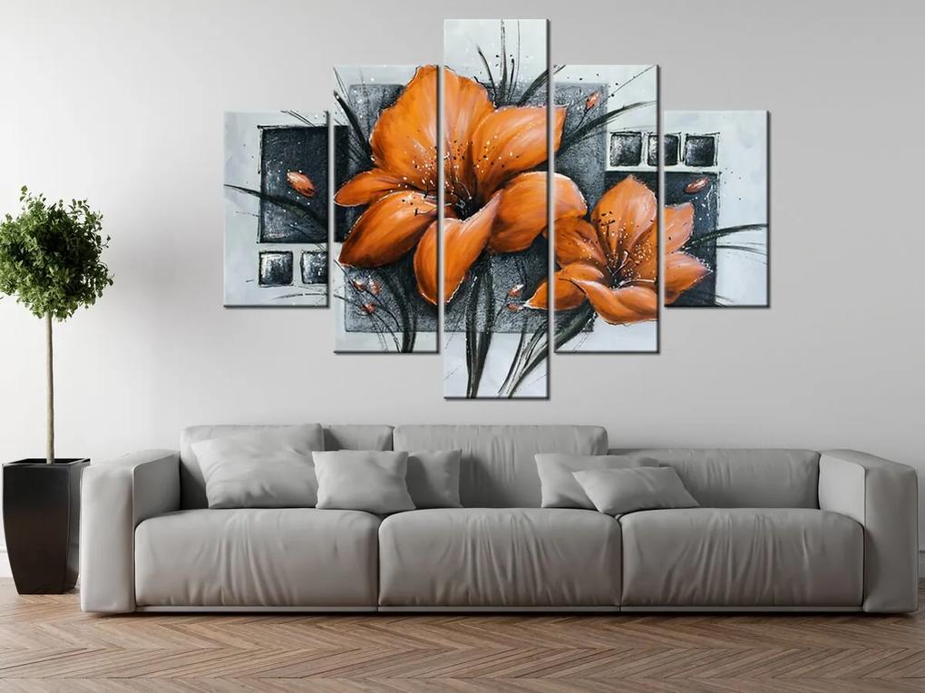 Gario Ručně malovaný obraz Nádherné oranžové Vlčí máky - 5 dílný Rozměry: 150 x 105 cm
