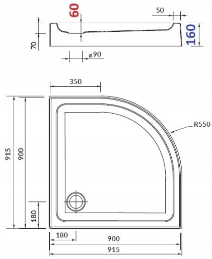 Cersanit Arteco, čtvrtkruhový sprchový kout 90x90x190 cm, 5mm čiré sklo, chromový profil + sprchová vanička Tako, S601-114