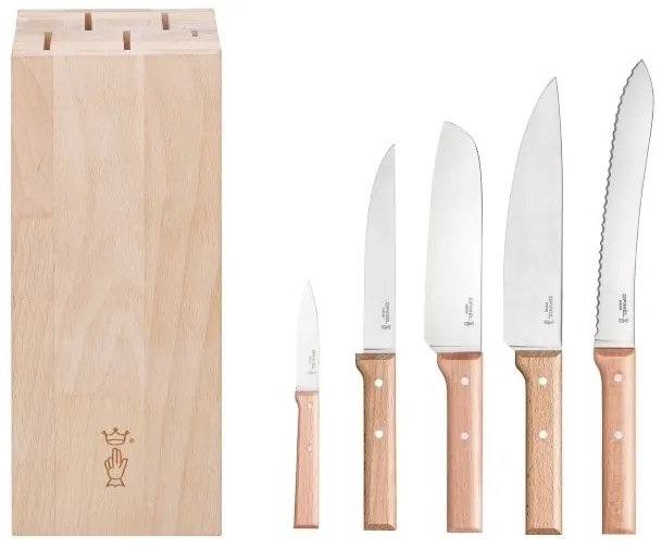 Opinel Blok s noži Parallele Bread, 5ks (kuchařský, Santoku, nůž na chléb, porcovací nůž, nůž na maso) 002402