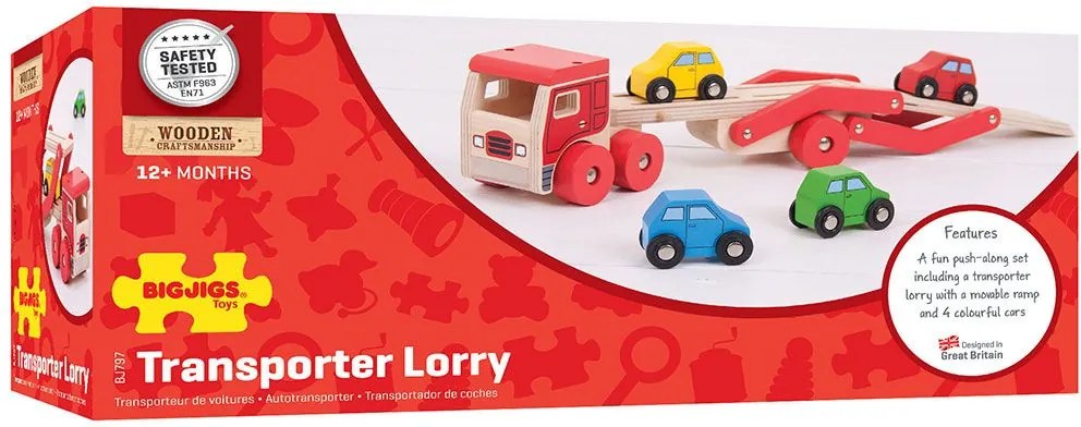 Bigjigs Toys Dřevěný kamion s auty