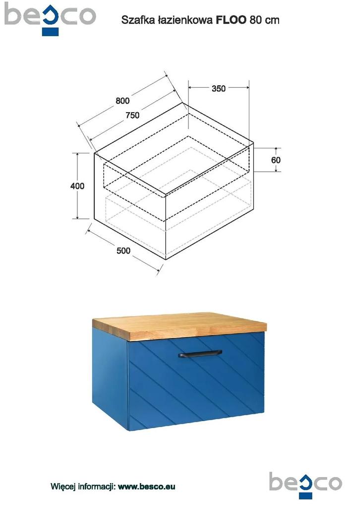 BESCO Spodní skříňka FLOO modrá matná Barva - Modrá, Madla - Černá, Rozměr A - 80 cm, Rozměr B - 50 cm, Rozměr C - 40 cm, Způsob provedení - Pravá varianta - NASUF854CCP