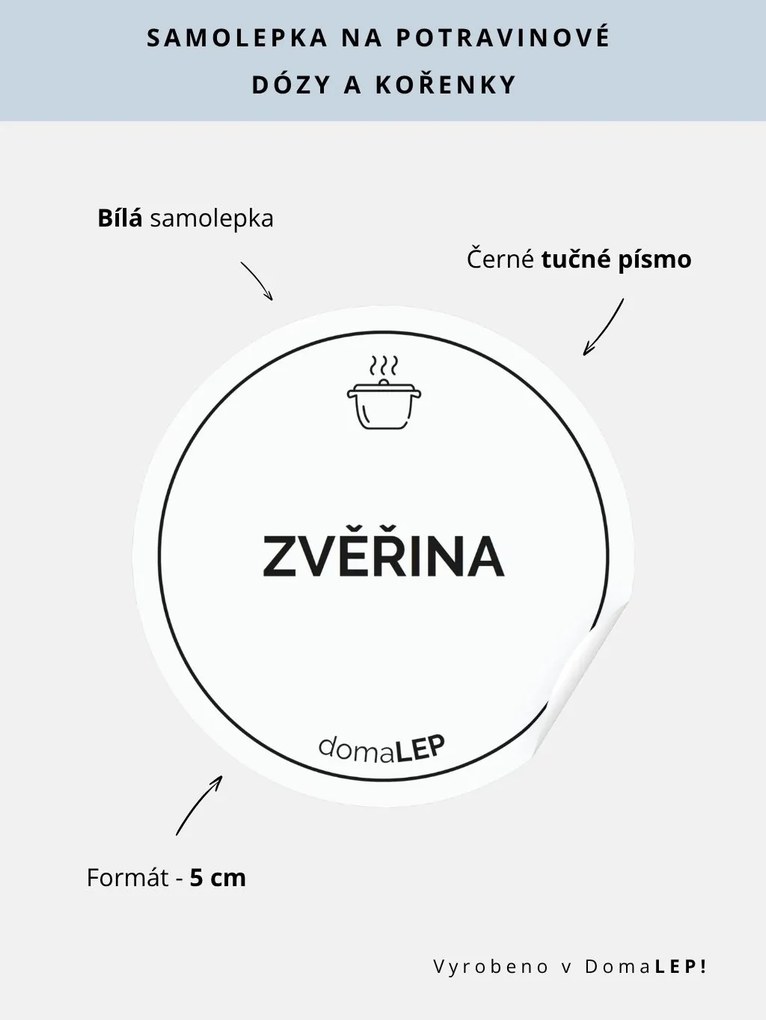 Samolepka na kořenky ZVĚŘINA bílá 5 cm tučné písmo