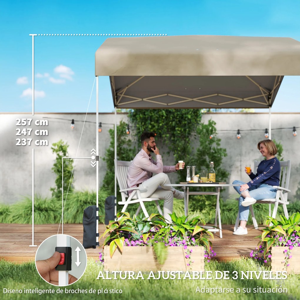 Outsunny skládací altán 2,4 x 2,4 m Pop-up UPF50+ centrální uzávěr nastavitelné výšky cestovní taška pytle na písek béžová