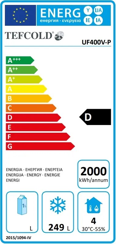 Tefcold UF400V (33865) | Mrazicí skříň bílá 400 l, ventilované chlazení, v. 184 cm, 4 police