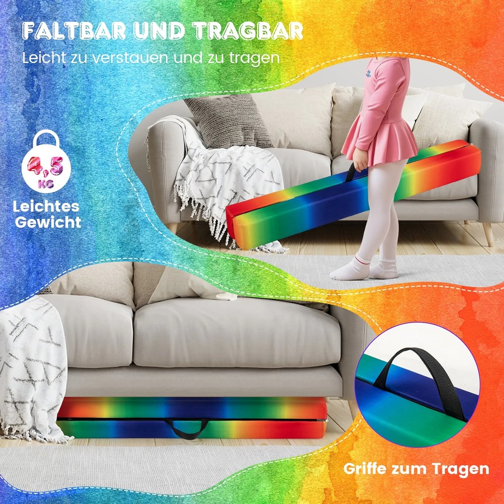 Costway 240 cm dětská kladina, skládací kladina, gymnastická kladina s madlem