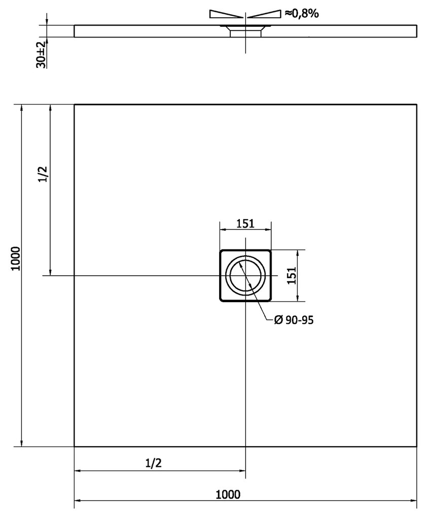 Polysan, FLEXIA sprchová vanička z litého mramoru s možností úpravy rozměru 100x100x3cm, 71552