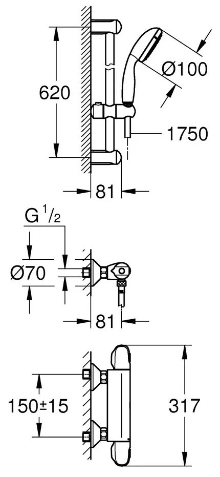 Grohe Grohtherm 1000 - Termostatická sprchová baterie, se sprchovou soupravou 60cm, chrom 34151004