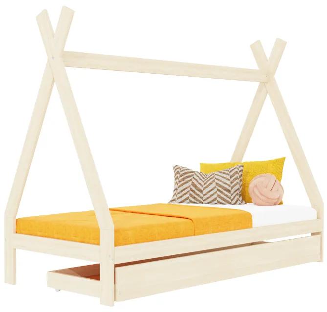 Benlemi Rostoucí dětská postel SWITCH 2v1 ve tvaru teepee s úložným šuplíkem Zvolte barvu: Béžová, Zvolte rozměr: 90x180 cm