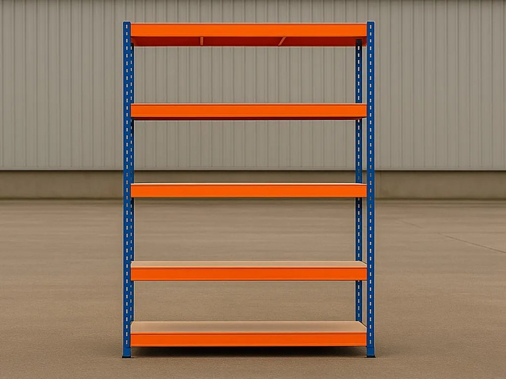 Regál 200x90x50 cm lakovaný 5-policový, nosnost 100 kg - modro-oranžový