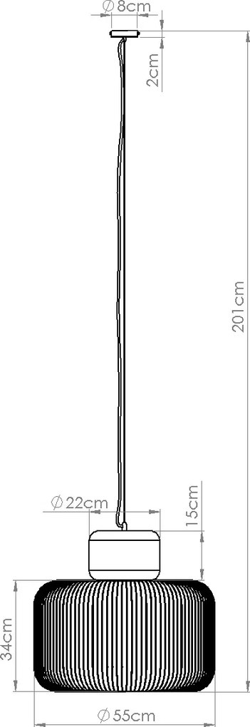 Závěsné svítidlo Gabbia, 1x černé drátěné stínítko, dřevo, (fi 55cm)