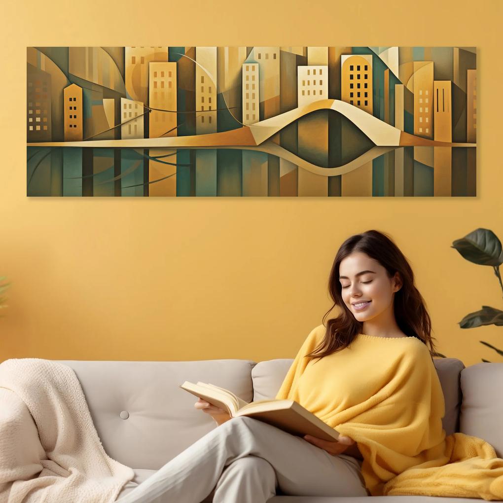 Obraz na plátně - Moderní město Velcron s mostem FeelHappy.cz Velikost obrazu: 180 x 60 cm