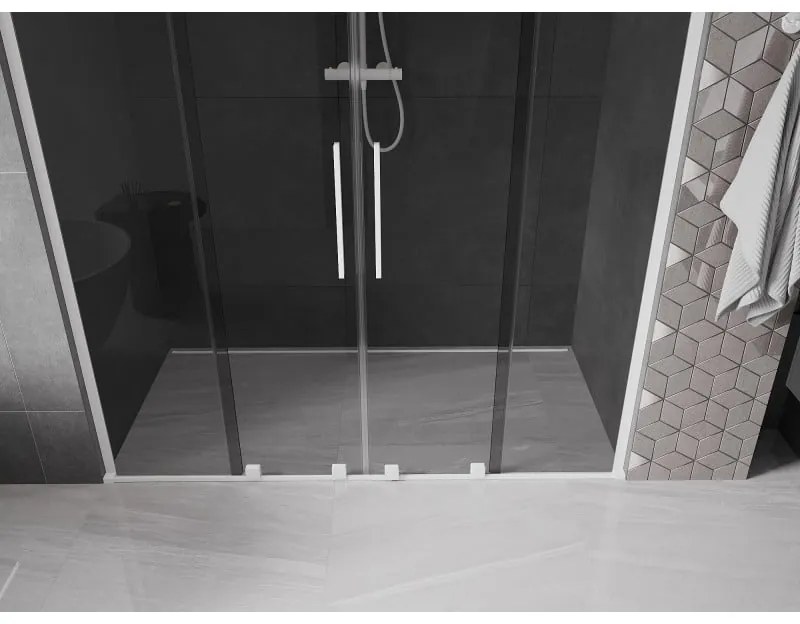 Mexen Velar L Duo, posuvné sprchové dveře do otvoru 170 cm, 8mm šedé sklo, bílá matná, 871-170-003-42-20