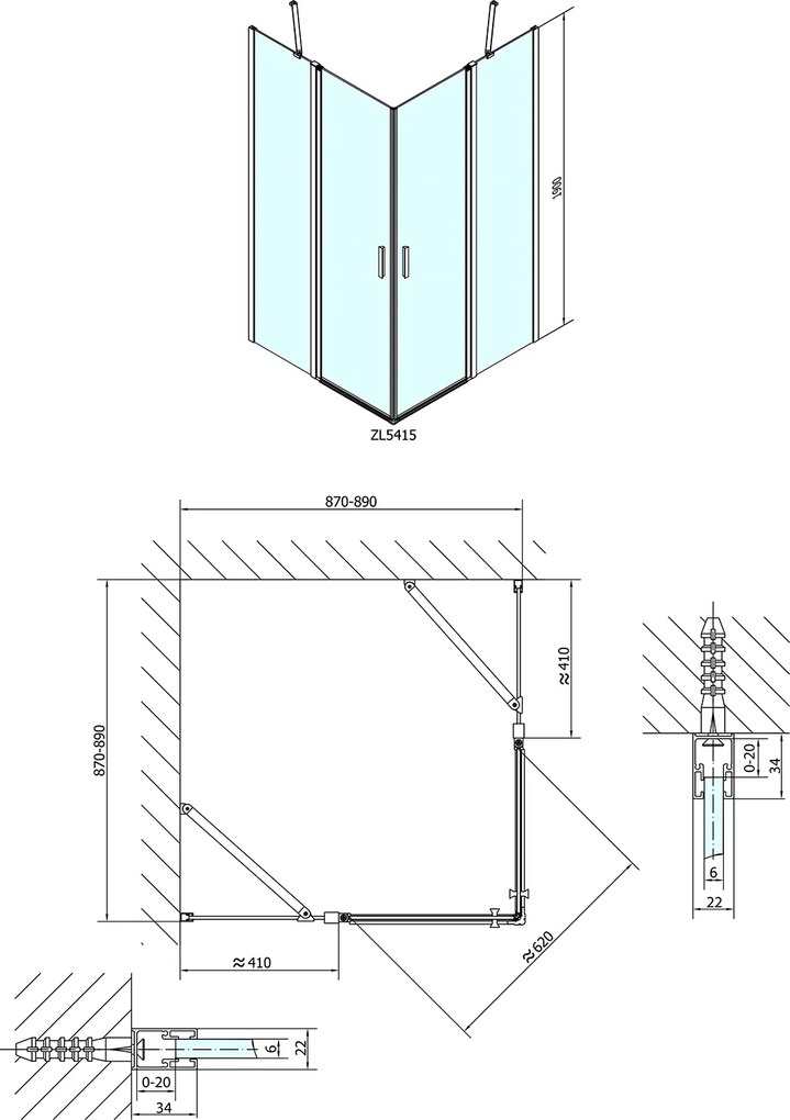 Polysan Polysan, ZOOM LINE čtvercová sprchová zástěna 900x900mm, čiré sklo, ZL5415