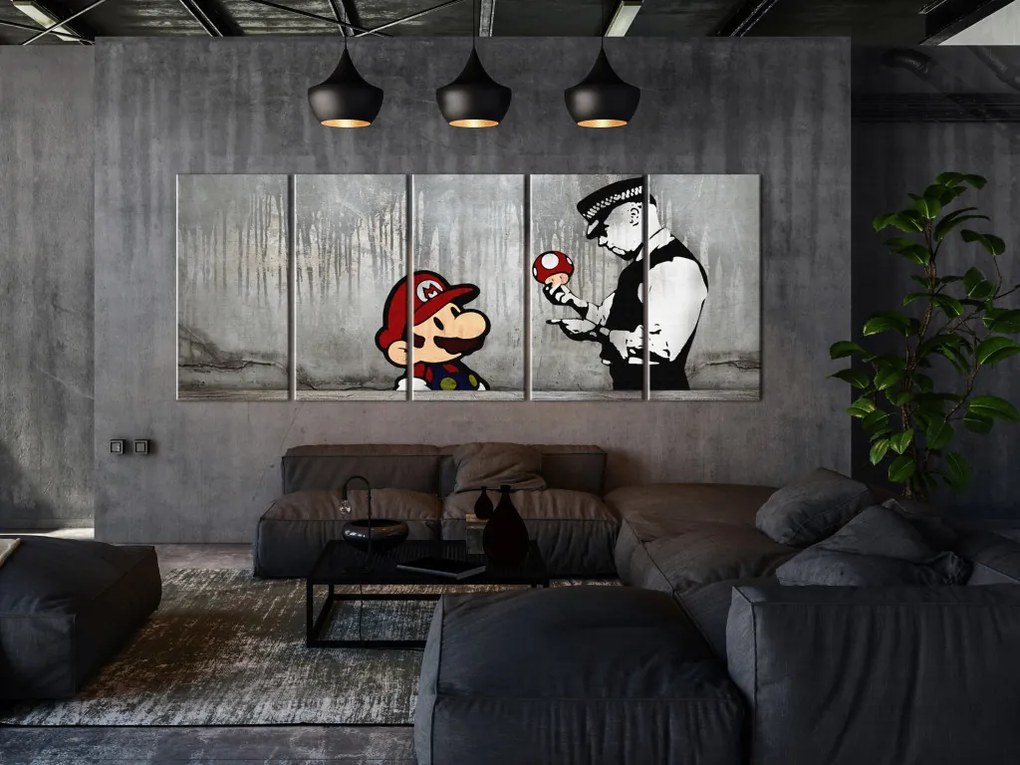 Obraz Mario Bros na Betonu (5-dílný) - městské graffiti ve stylu Banksy