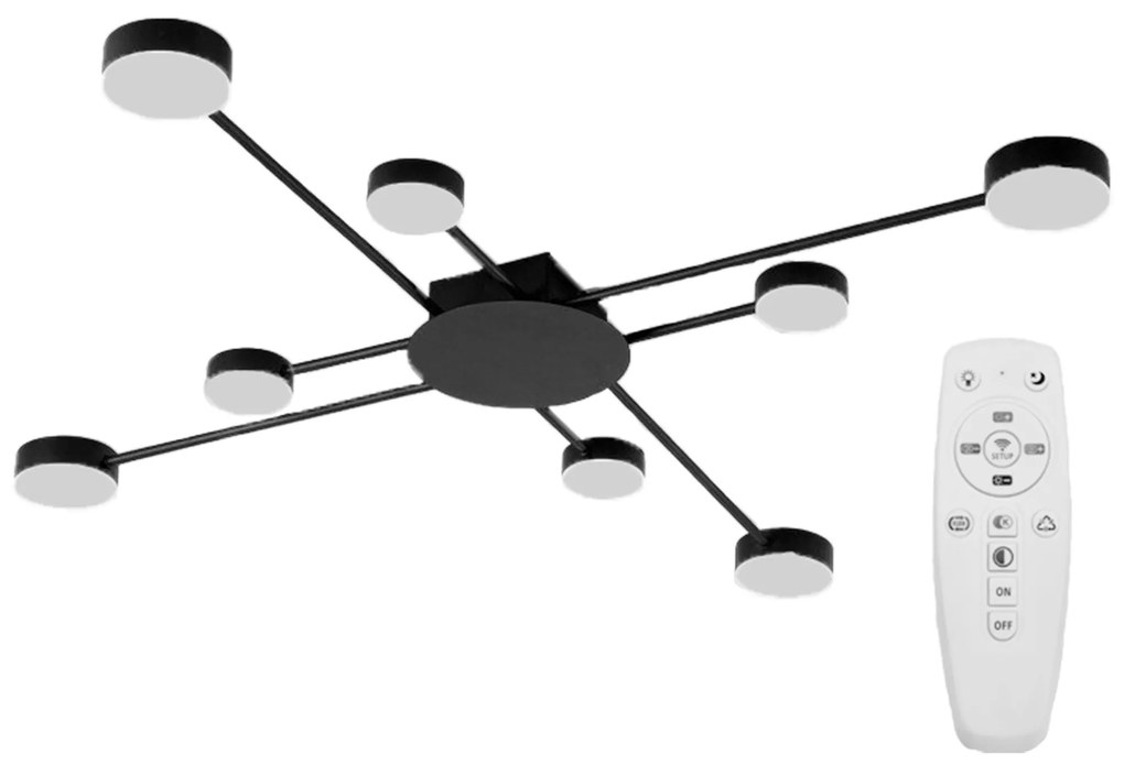 Toolight - LED stropní svítidlo 8-ramenné 8x40W APP210-3CPR + dálkové ovládání, černá, OSW-08465