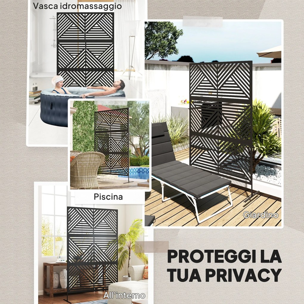 Dekorativní venkovní rozdělovací stěna Outsunny s diamantovými motivy a 2 nohama, vysoká ocelová zahradní stěna pro balkón a terasu, 122x45x198 cm, č…