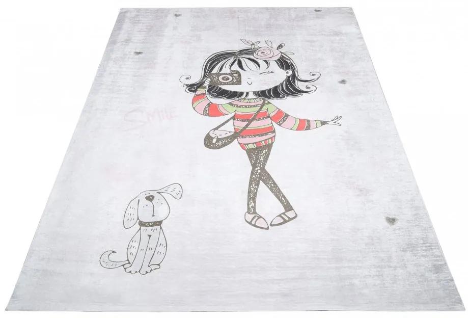 Dětský koberec do dívčího pokojíčku s paní a pejskem Šířka: 140 cm | Délka: 200 cm