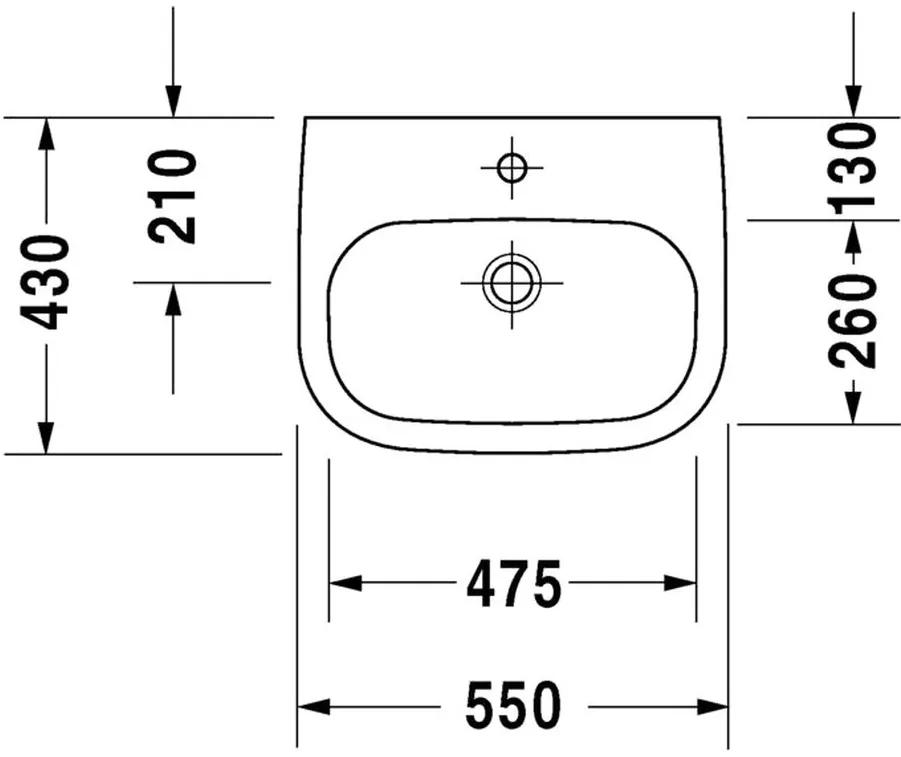 Duravit D- Code - Umyvadlo Med, 1 otvor pro armaturu propíchnutý, 55 x 43 cm, bílé 23115500002