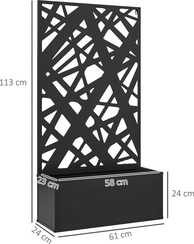 Outsunny Pěstební Box s Mřížkou, Ochranný Paravent, Kovový Pěstební Box pro Vnitřní a Vnější Použití, Balkónová Terasa, 61x23x113 cm, Černá