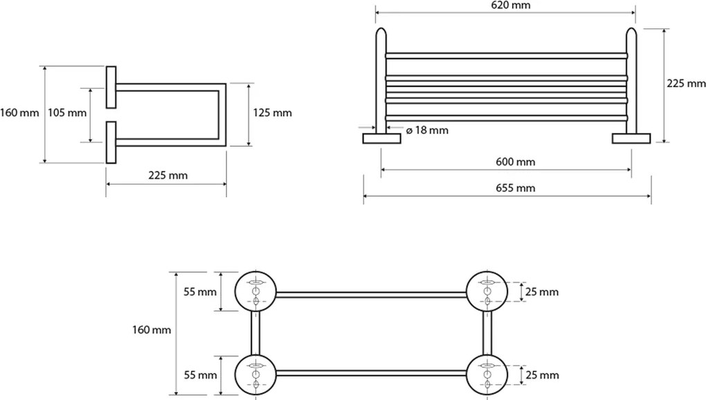 Sapho, X-ROUND polička na ručníky dvojitá 650mm, chrom, XR416
