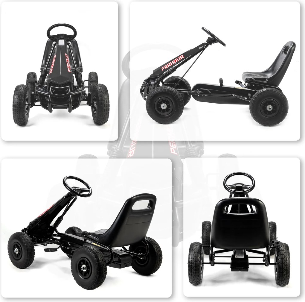 AIYAPLAY Tretkart Go-Kart pro děti s nastavitelným sedadlem, EVA kola, manuální spojka a brzda, 110 x 61 x 62 cm, černá