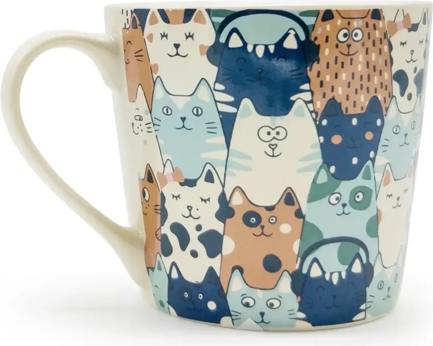 Porcelánový hrnek Kočičí společnost, 400 ml – kočky zvenku, jedna uvnitř