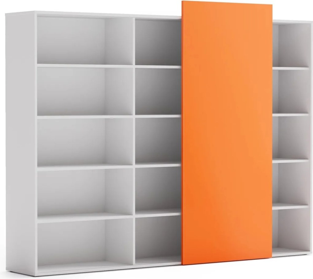 Kancelářský regál s posuvným panelem BLOCK, 2390 x 400 x 1748, oranžová