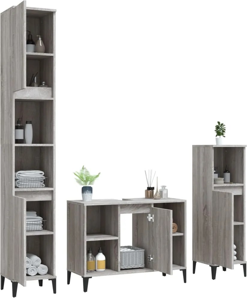 3dílný set koupelnového nábytku šedý sonoma kompozitní dřevo 3185627