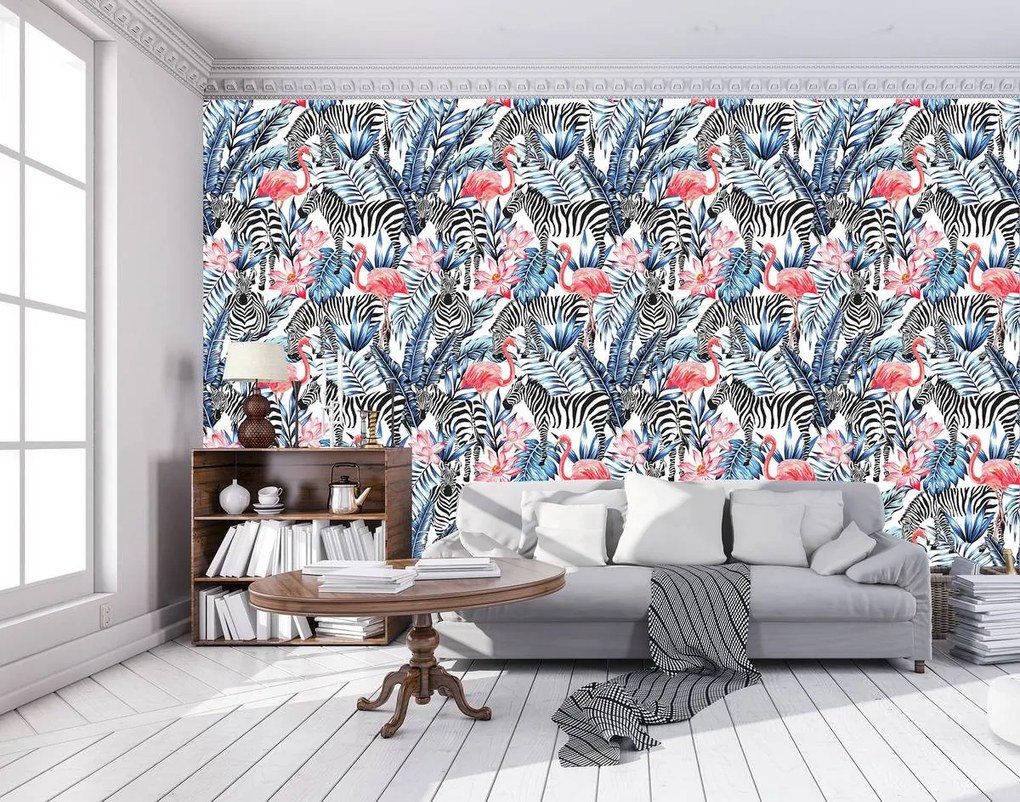 Fototapeta - Mozaika - zebra a plameňák (152,5x104 cm)