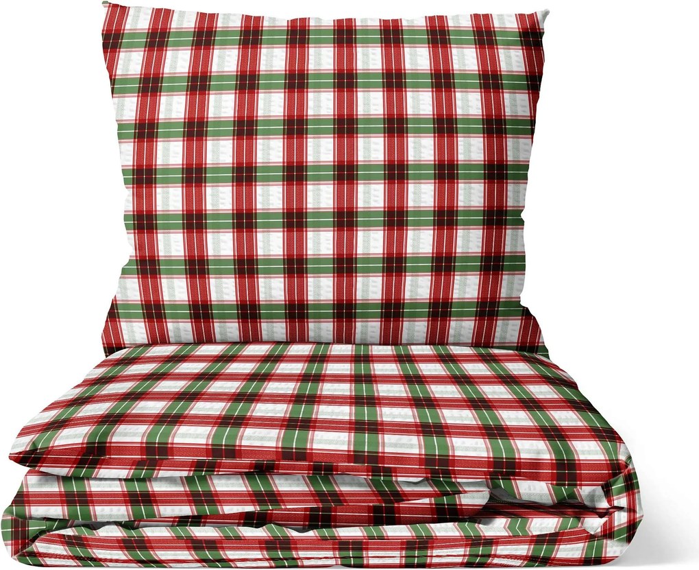 Krepové prodloužené povlečení Kostka - červenozelené Velikost: 140 x 220 + 70 x 90