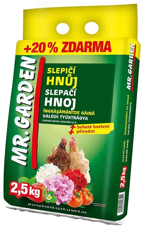 Mr. Garden slepičí hnůj 2.5kg + 20% zdarma