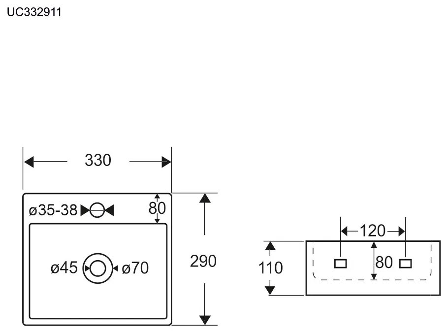 Mereo Vigo koupelnová skříňka s umývátkem 33 x 71 x 29 cm MDF/lamino dub Riviera hnědá CN351 Koupelny Bernold