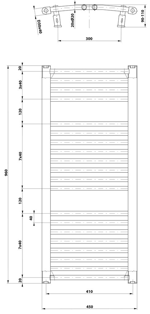 Sapho, ORBIT otopné těleso s bočním připojením 450x960 mm, 447 W, bílá