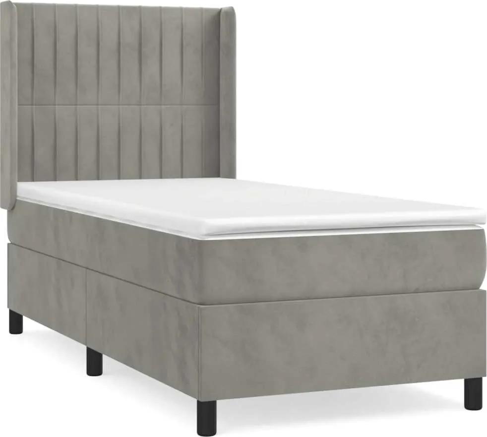 vidaXL Box spring postel s matrací 90x200 cm samet [3132777] Barva: světle šedá