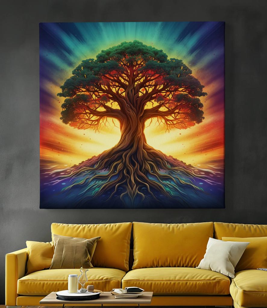 Obraz na plátně - Strom života Duhová záře FeelHappy.cz Velikost obrazu: 120 x 120 cm