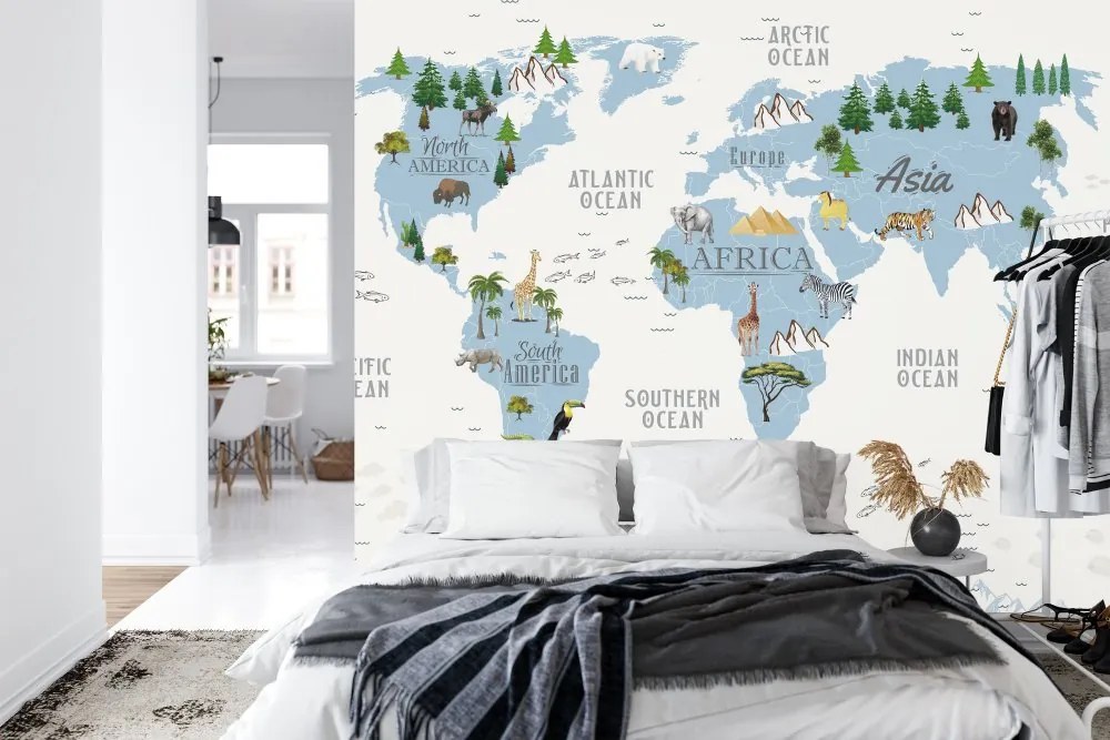 Fototapeta Animals World Map For Kids Wallpaper Design Strukturální vinyl 254x184