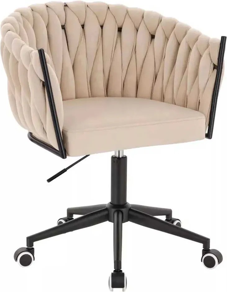 LuxuryForm DESIGN Otočná židle NORDEN VELUR na černé podstavě s kolečky - krémová