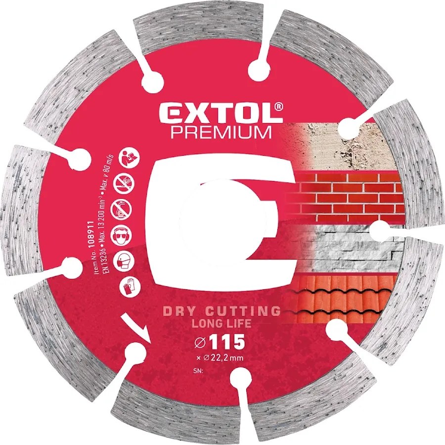 Diamantový řezný kotouč segmentový Long Life 115 × 22,2 × 2 mm EXTOL PREMIUM 108911