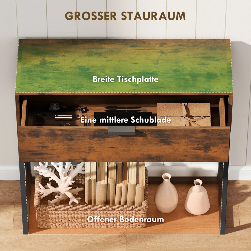 HOMCOM Konzolový stolek, předsíňový stolek s zásuvkou, průmyslový design, do předsíně nebo obývacího pokoje, 80x30x76 cm, černá