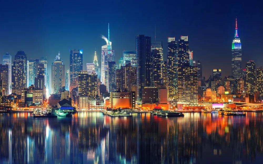 Vícedílný obraz Panoramatický Výhled Na Manhattan V Noci Nedostatek Nedostatek Přírodní plátno 240x150