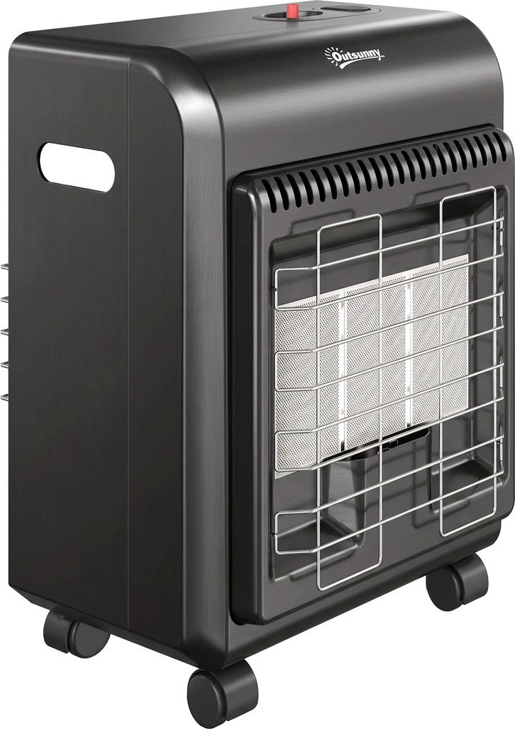 Outsunny Plynový topič venkovní 1,5-4,2 kW terasový topič s kolečky, 3 stupně výkonu, 50 cm hadice, regulátor tlaku