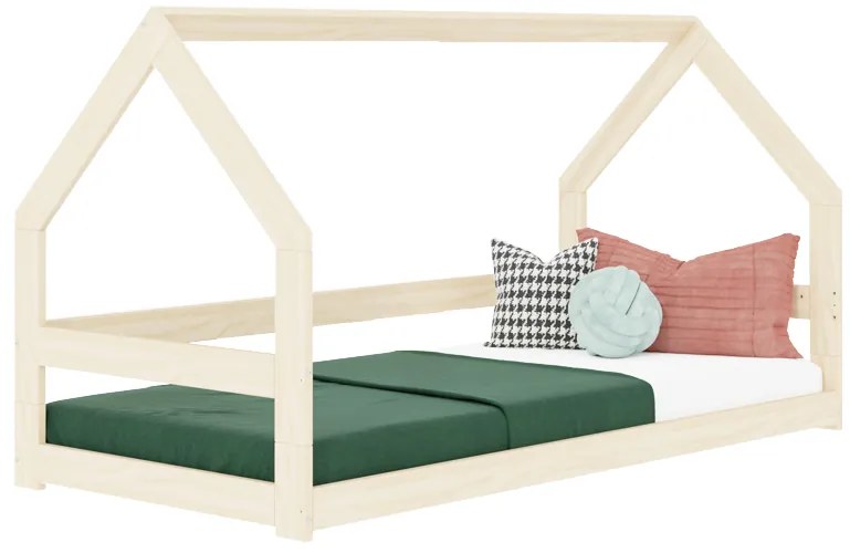 Benlemi Nízká postel domeček SAFE 8v1 ze dřeva se zábranou Zvolte barvu: Béžová, Zvolte rozměr: 90x160 cm, Zvolte zábranu: S jednou zábranou